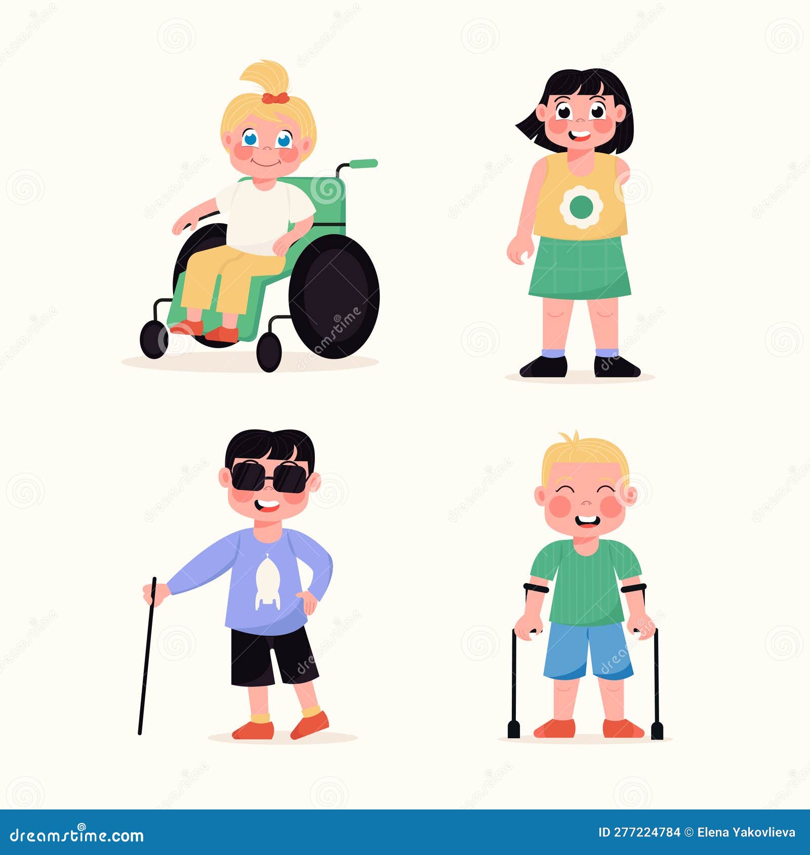Happy Inclusive, Disabled Children in a Flat Style Stock Vector ...