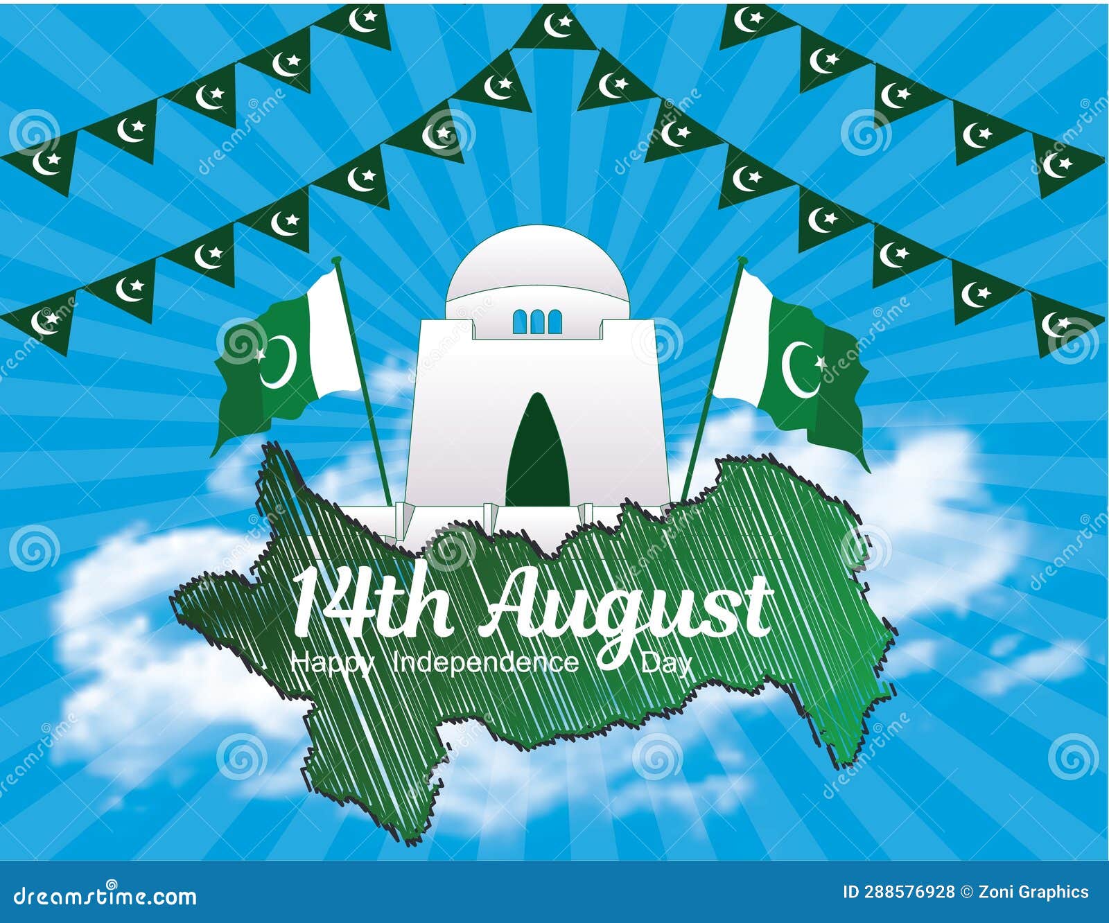 Happy Independence Day 14 August. Illustration with Flags and Map ...