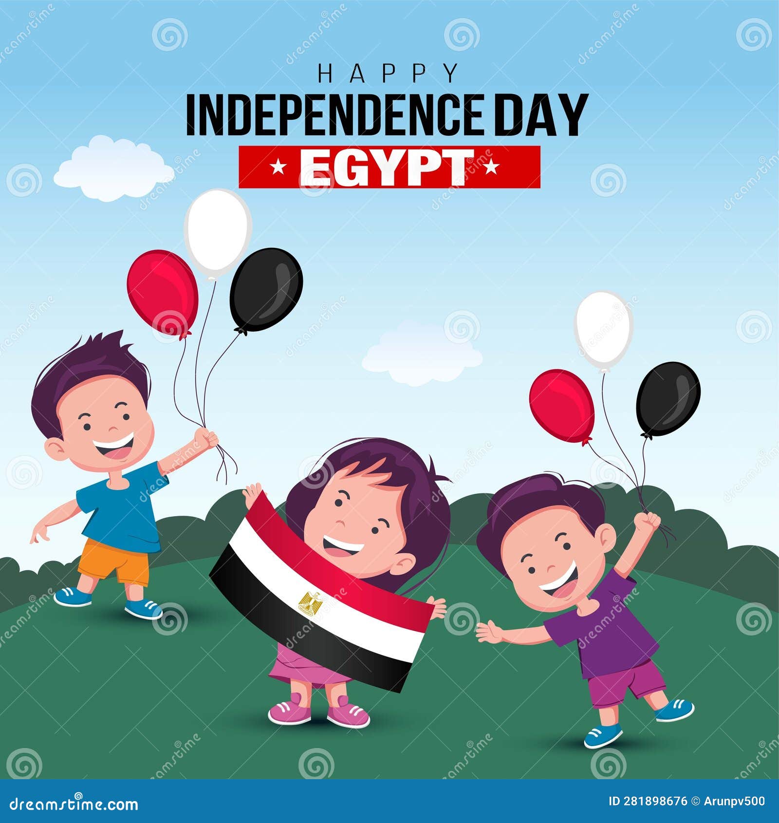 Happy Independence Day Egypt Greetings with Happy Kids Vector ...