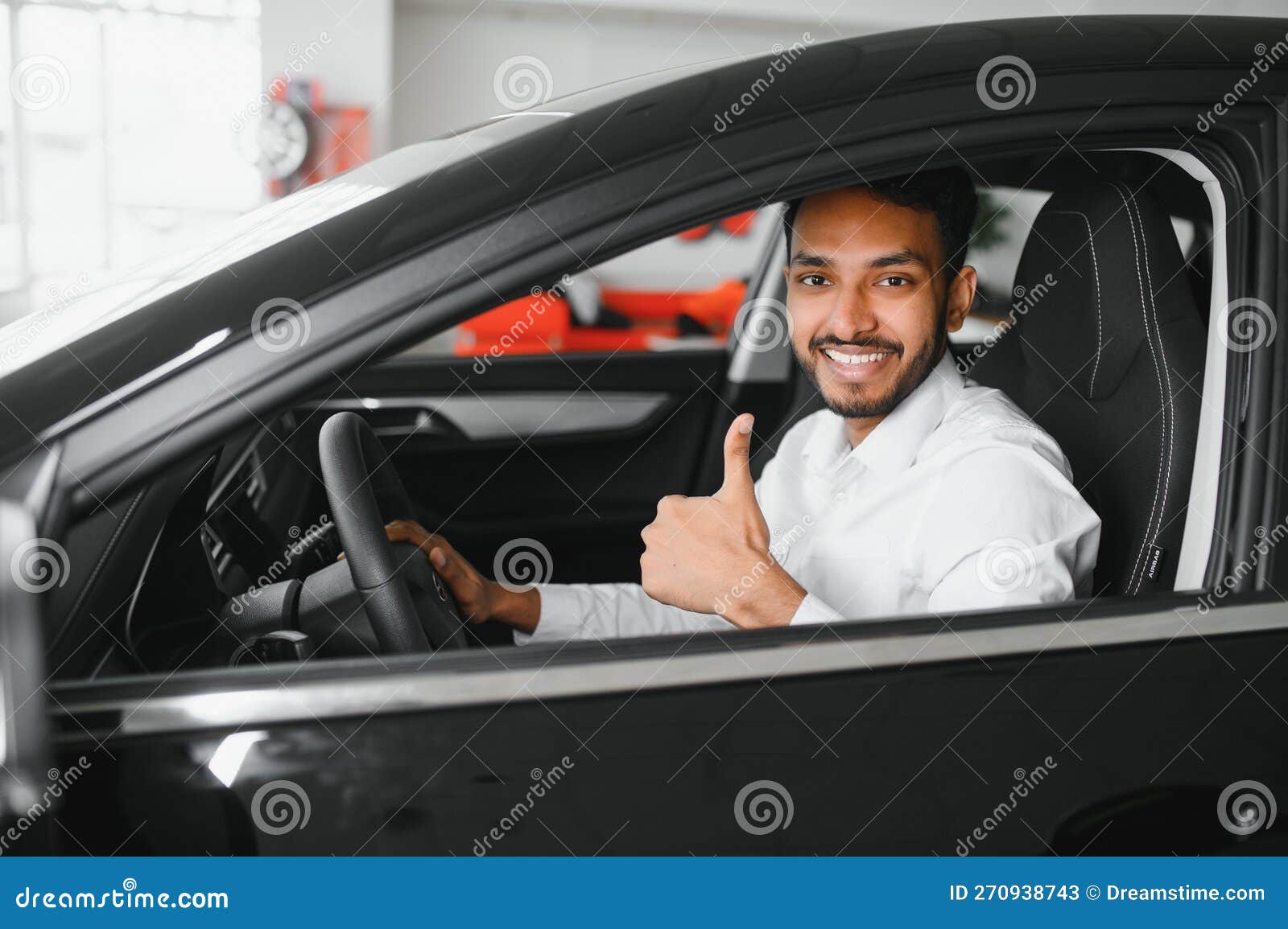 Happy Indian Man Checking Car Features at Showroom Stock Image - Image ...