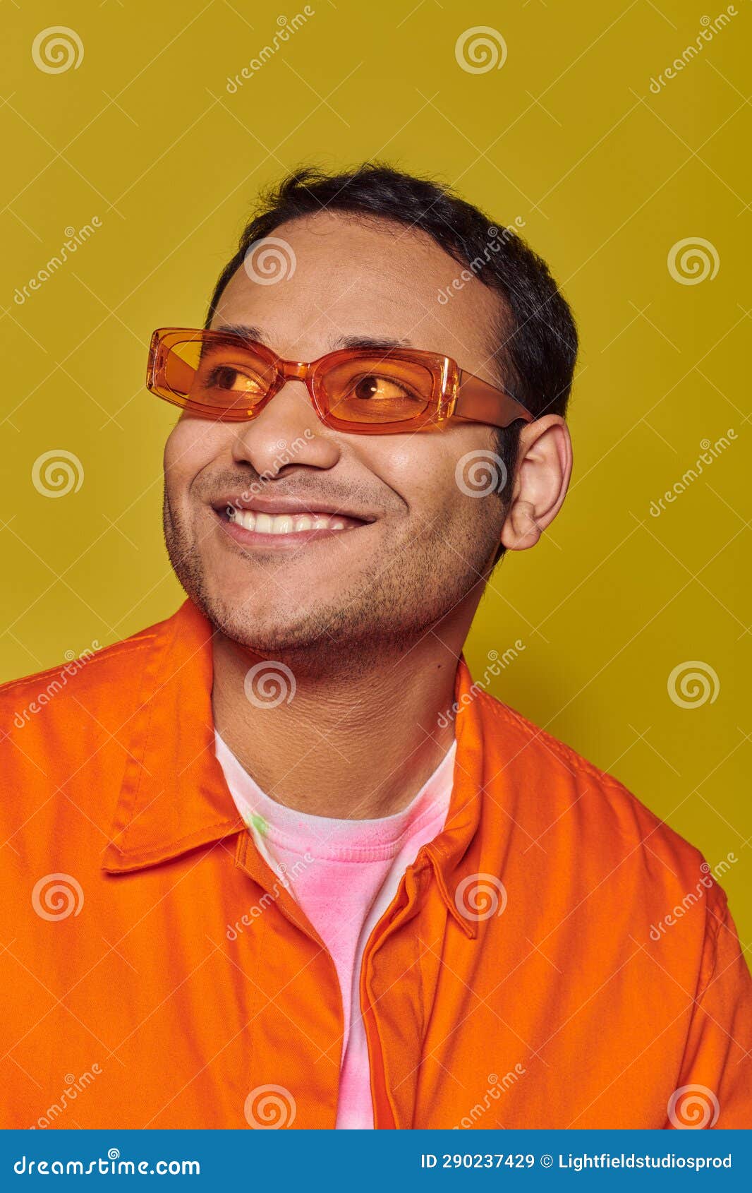 Happy Indian Man In Orange Sunglasses Stock Image Image Of Cheerful