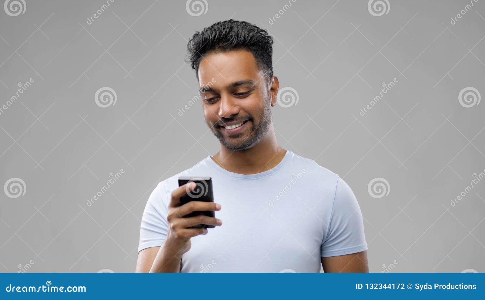Happy Indian Man Using Smartphone Stock Photo - Image of mobile ...