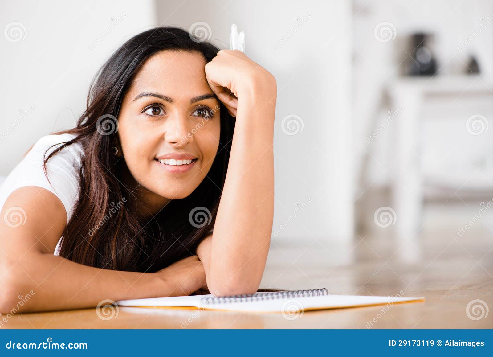Happy Indian Woman Student Education Writing Studying Stock Image ...