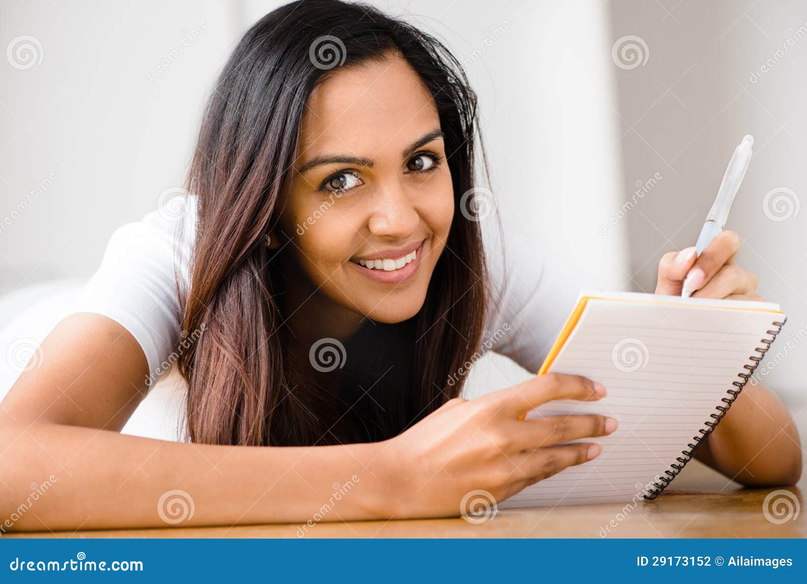 Happy Indian Woman Student Education Writing Studying Stock Photo ...
