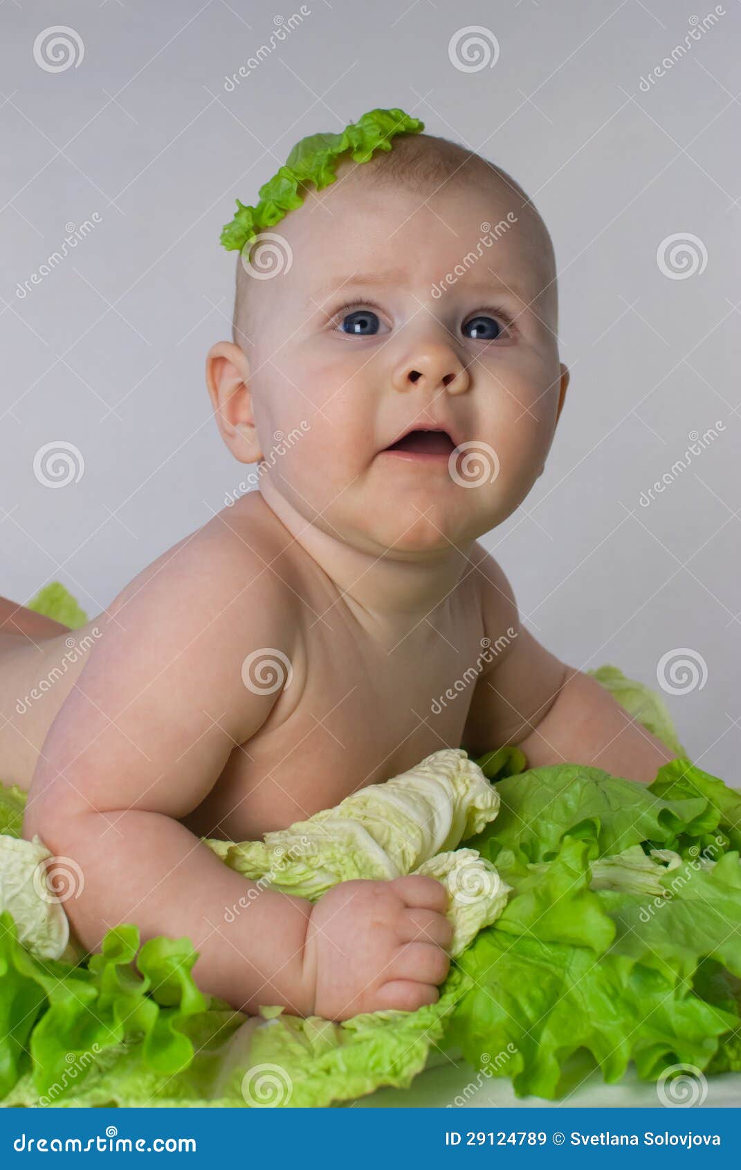 Happy Infant Baby in the Cabbage Stock Image - Image of healthy ...
