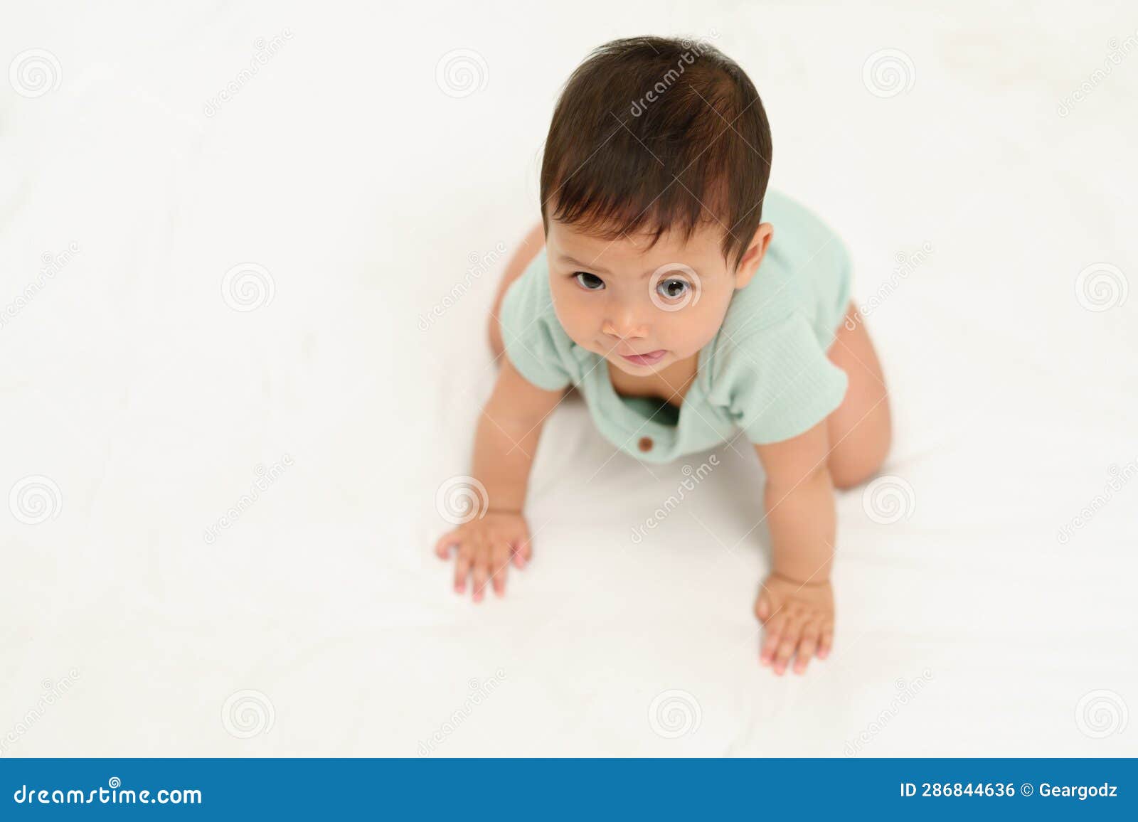 Happy Infant Crawling on Floor Inside Baby Playpen Stock Photo - Image ...