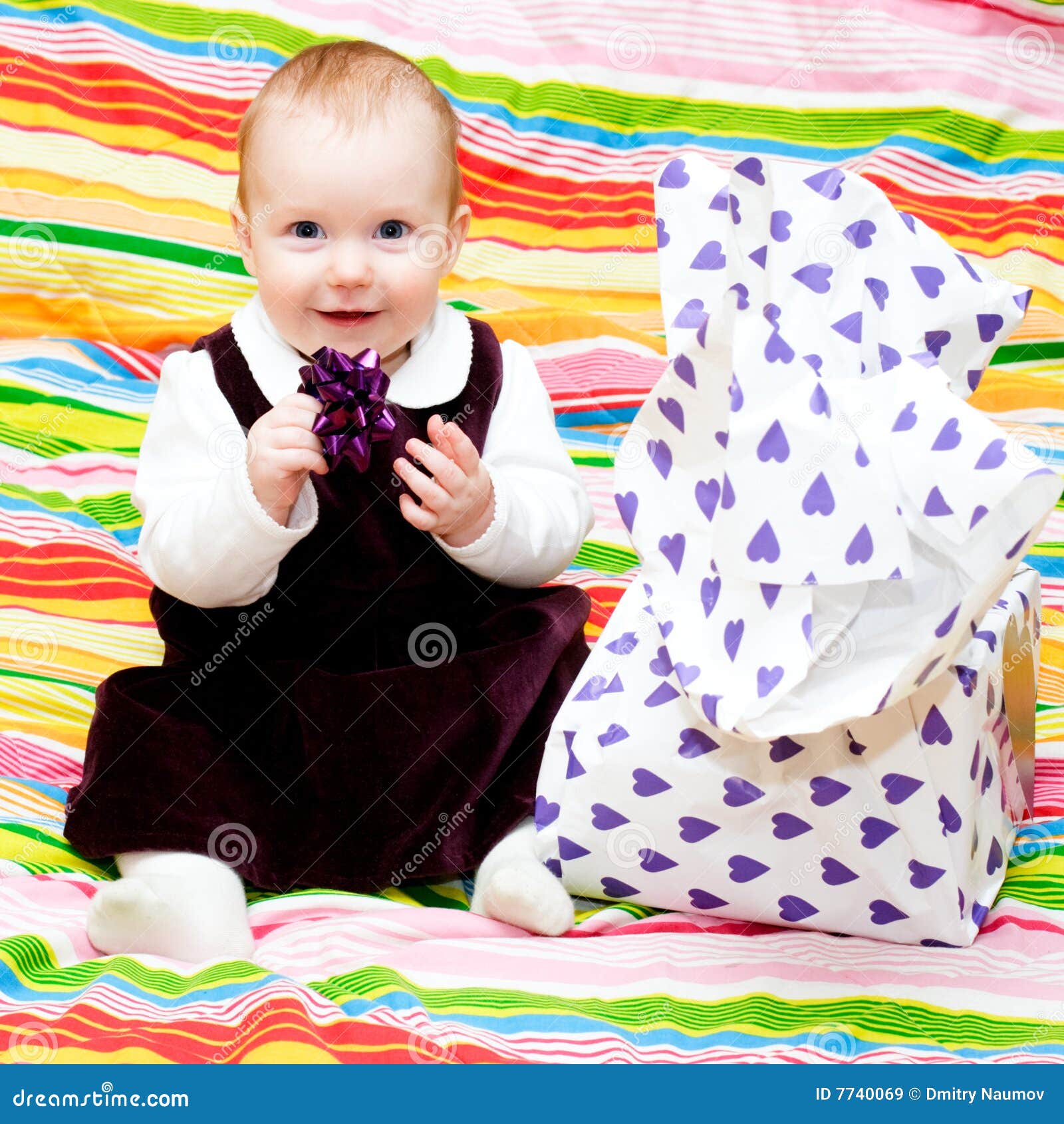 Happy infant with gift stock image. Image of happy, present - 7740069