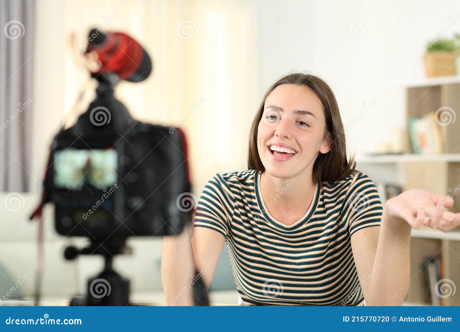 Happy Influencer Recording Video Talking At Camera Royalty-Free Stock ...