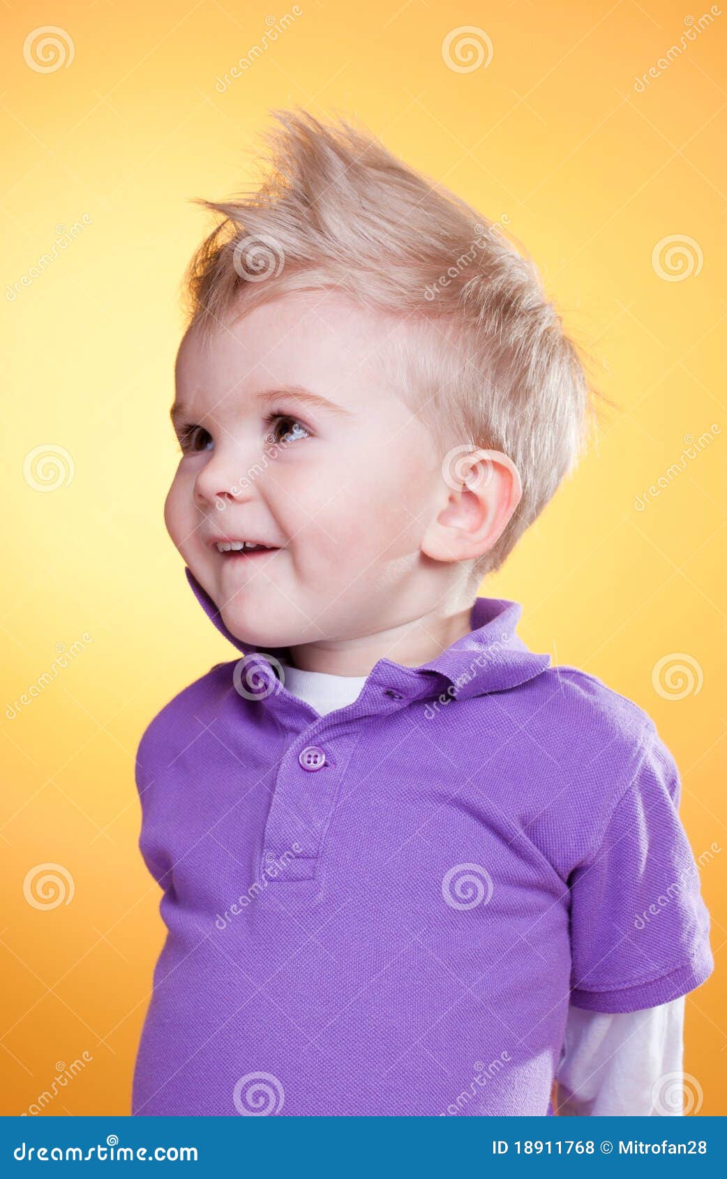 Happy Interested Little Boy in Violet Stock Photo - Image of joking ...