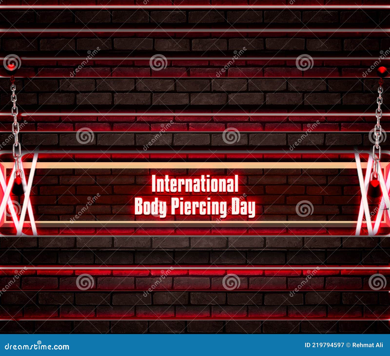 June, International Body Piercing Day, Neon Text Effect on Bricks ...