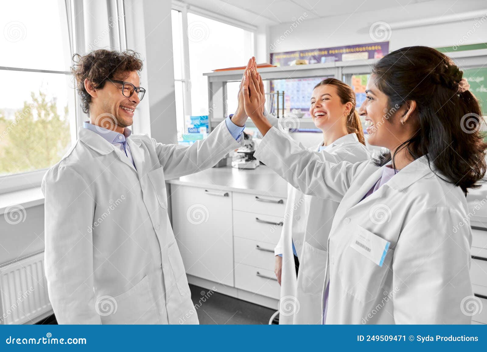 Happy International Scientists in Laboratory Stock Image - Image of ...