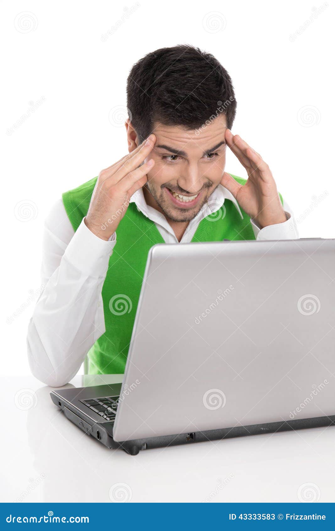 Happy Isolated Man with Computer Looking Amused or Amazed at the Stock ...