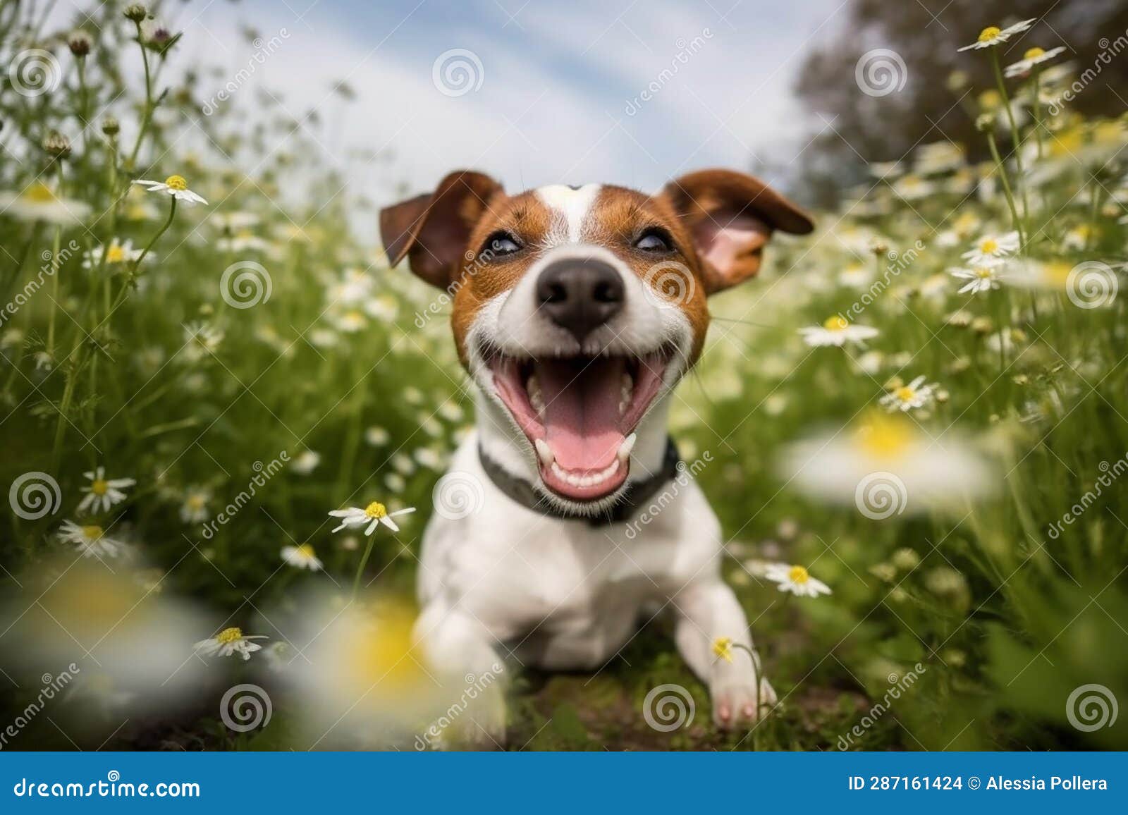Happy Jack Russel Terrier Surround by Daisy Stock Illustration ...