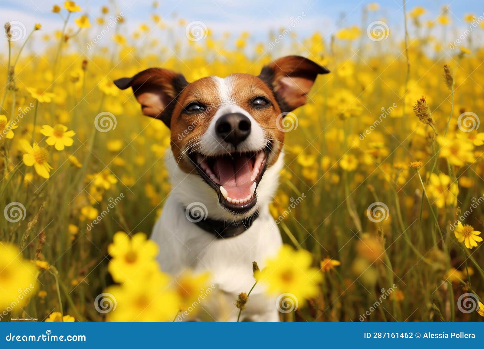 Happy Jack Russel Terrier Surround by Daisy Stock Illustration ...