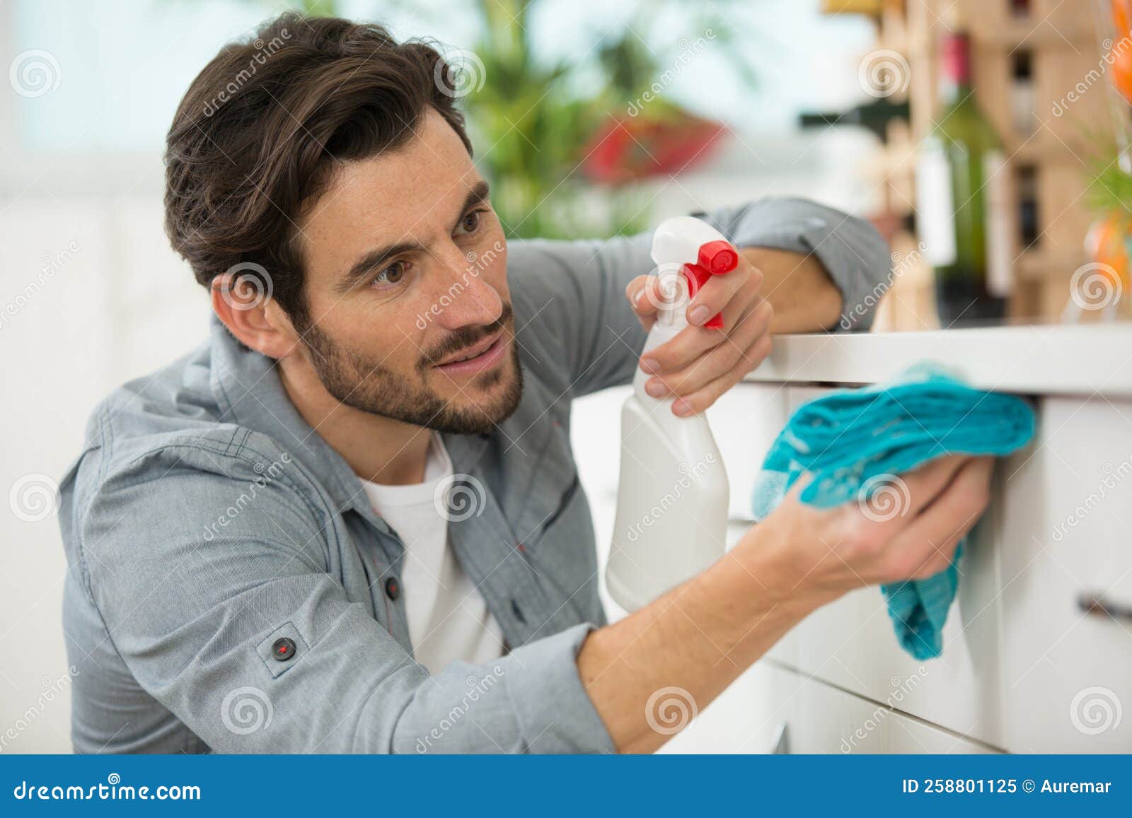 Happy Janitor Cleaning Kitchen Stock Image - Image of workman ...