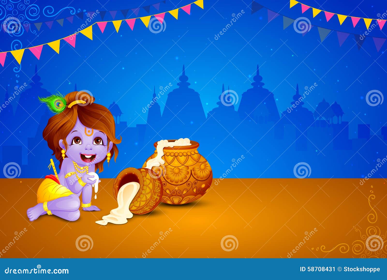 Happy Janmashtami Wallpaper Background Stock Vector - Illustration of ...