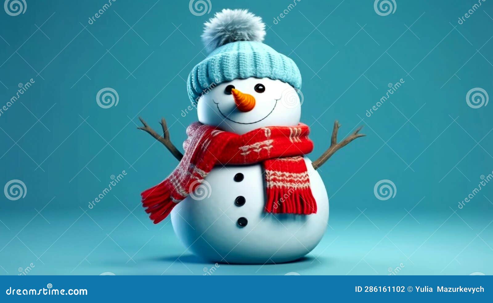 Happy Jolly Snowman on Blue Background, AI Generated Stock Photo ...