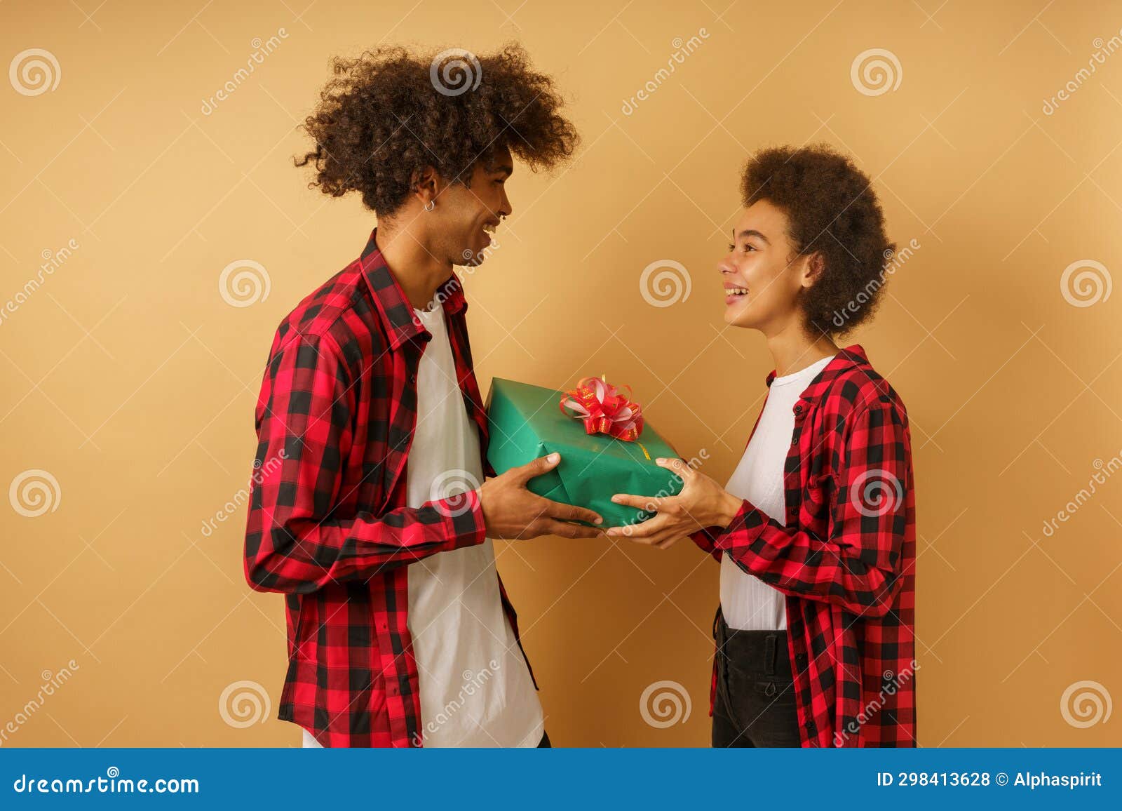 Happy and Joyful Couple Exchange Present for Christmas Stock Photo ...