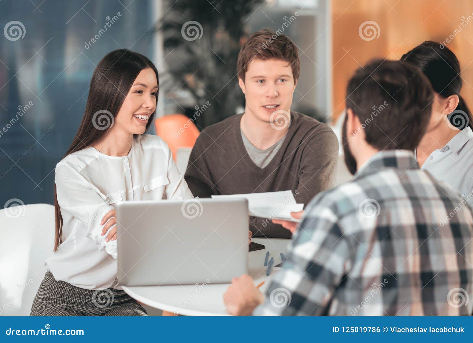 Happy Joyful People Sharing Their Ideas Stock Photo - Image of laptop ...