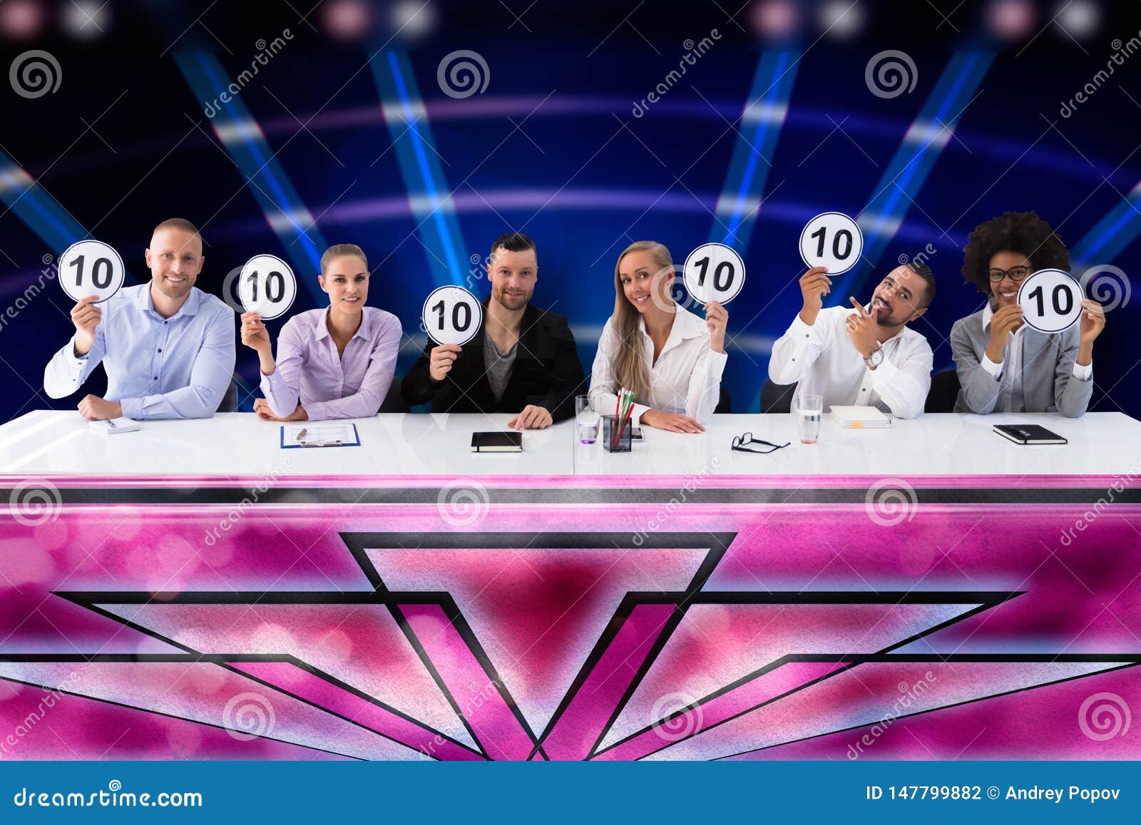 Happy Judges Giving Perfect Scores Stock Photo - Image of american ...