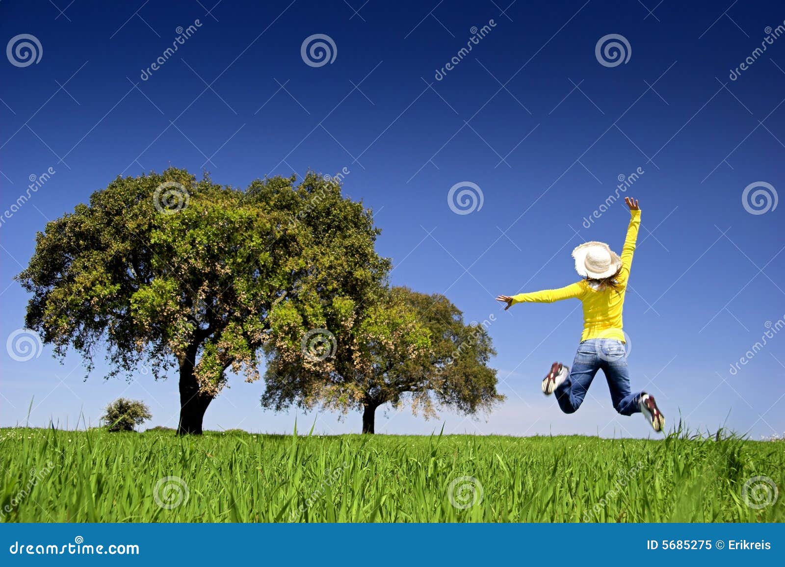 Happy Jump stock image. Image of high, nature, grass, girl - 5685275