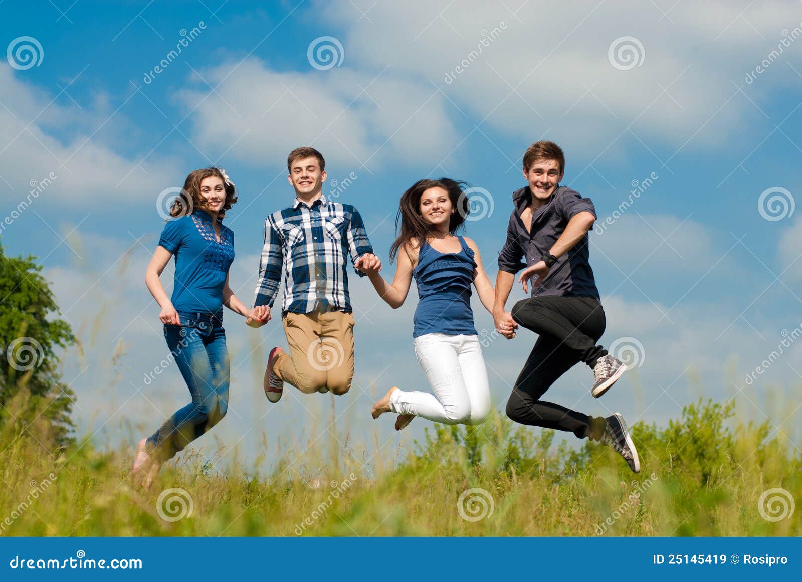 Happy Jump: Group of Young People Outdoors Stock Image - Image of human ...