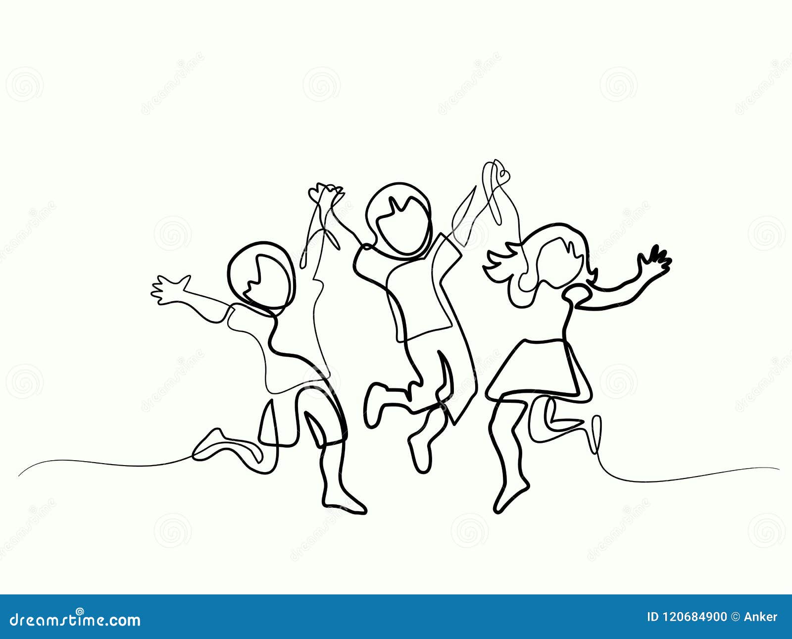 Happy Jumping Children Holding Hands Vector Illustration ...