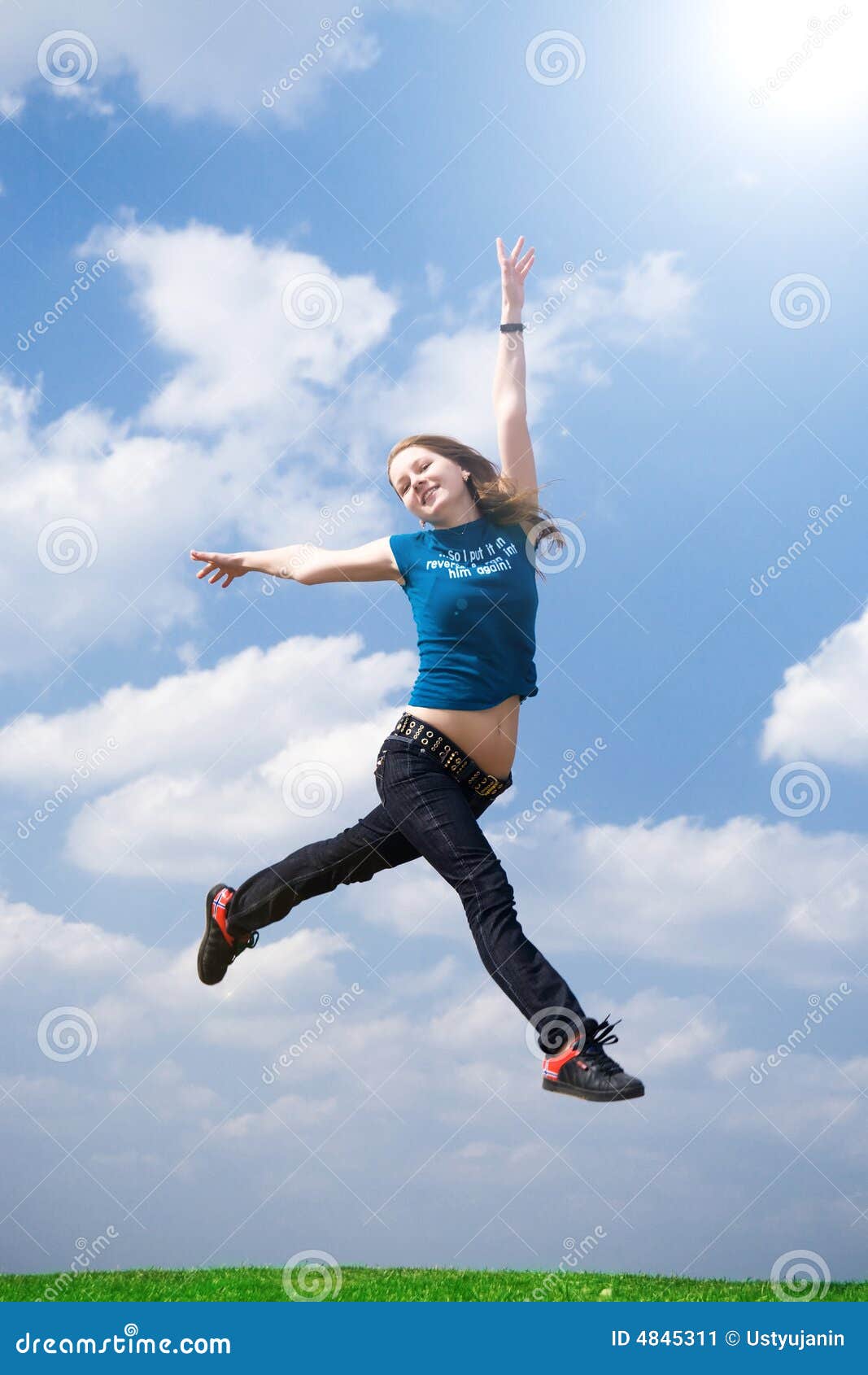 The happy jumping girl stock image. Image of little, person - 4845311