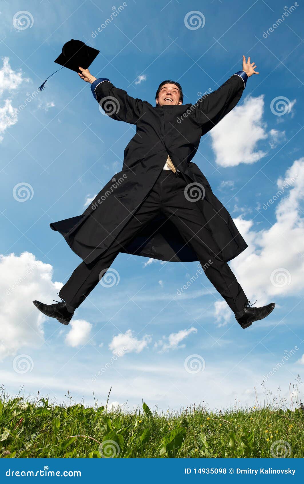 Happy Jumping Graduate Outdoors Stock Photo - Image of mantle, cheerful ...