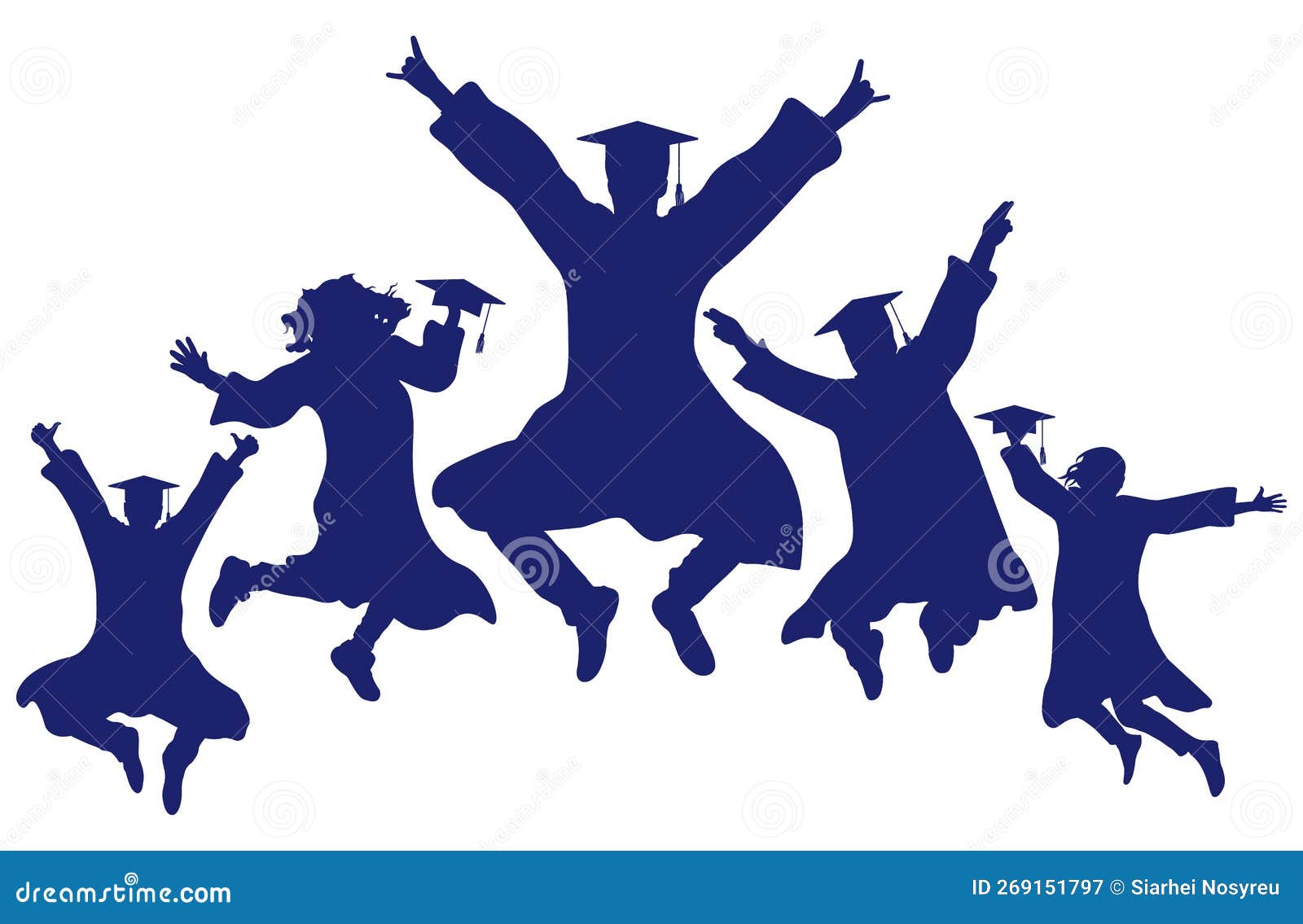 Happy Jumping Graduate Students, Silhouettes. Vector Illustration Stock ...
