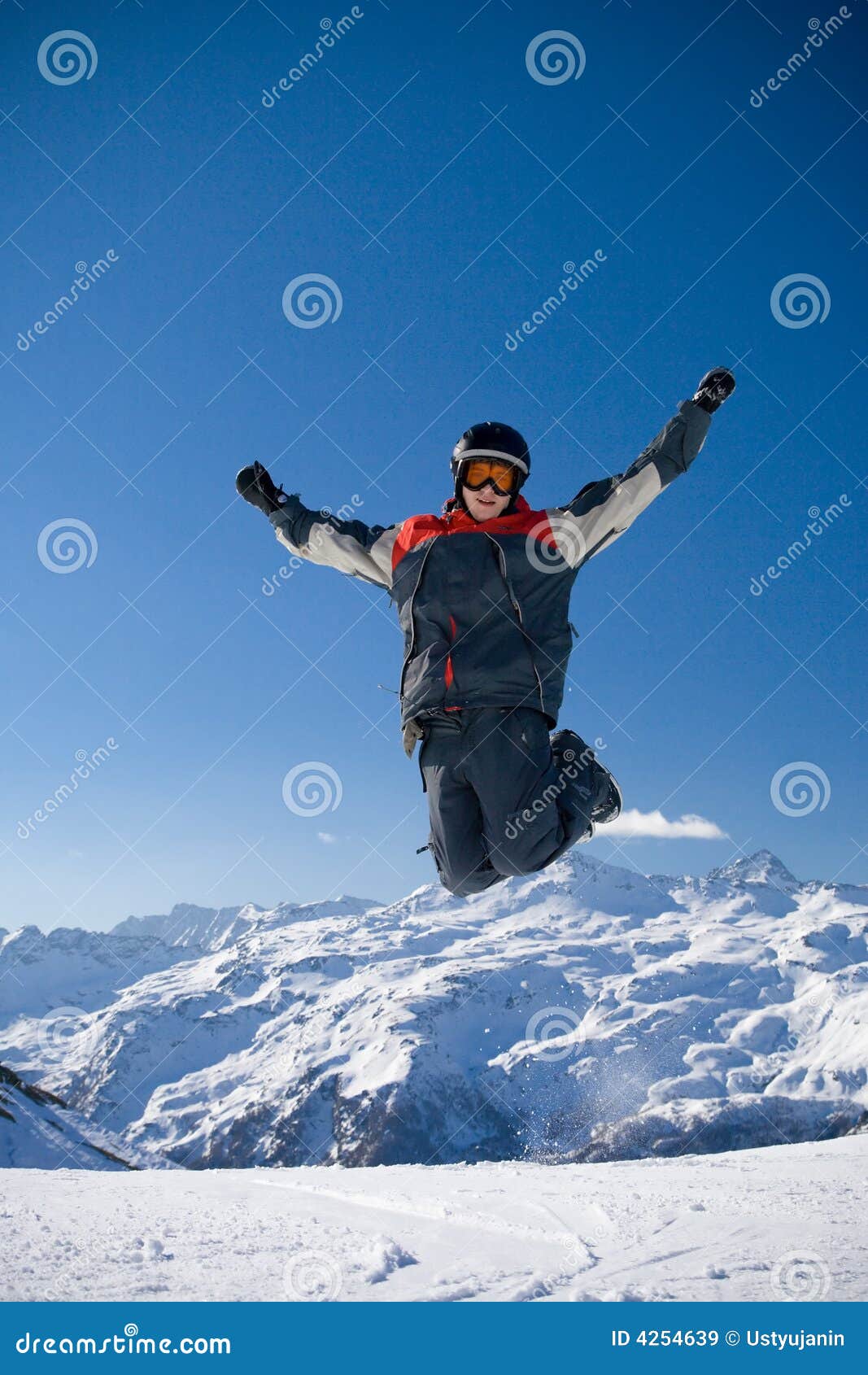 The happy jumping guy stock image. Image of winter, mask - 4254639