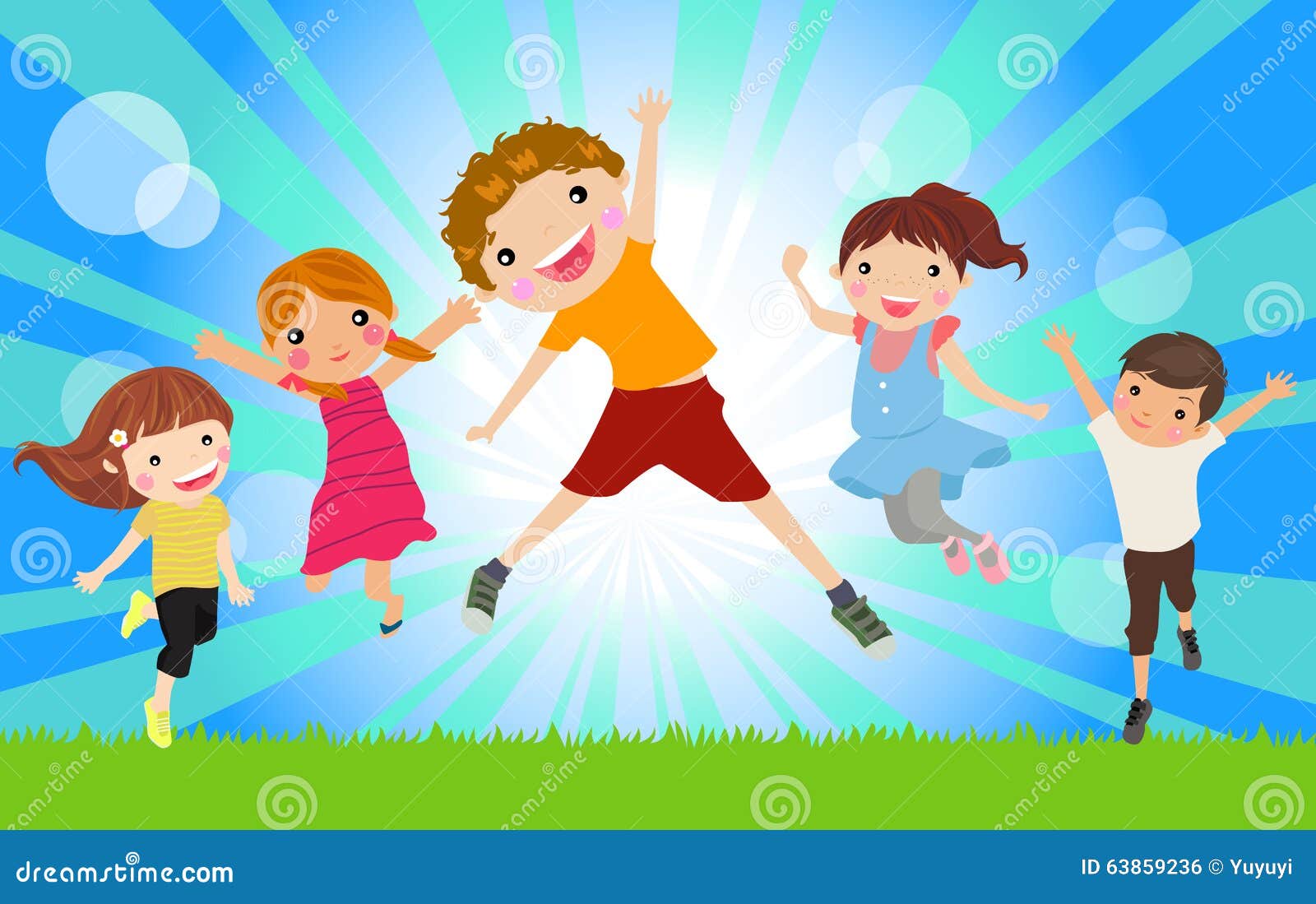 Happy jumping kids stock vector. Illustration of cute - 63859236