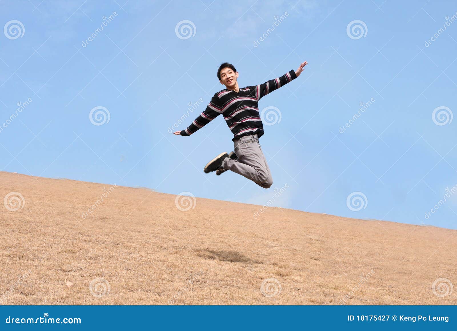 Happy jumping man stock image. Image of goal, outdoors - 18175427