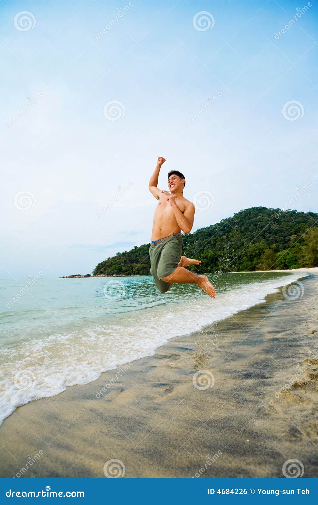 Happy jumping man stock photo. Image of beautiful, blue - 4684226
