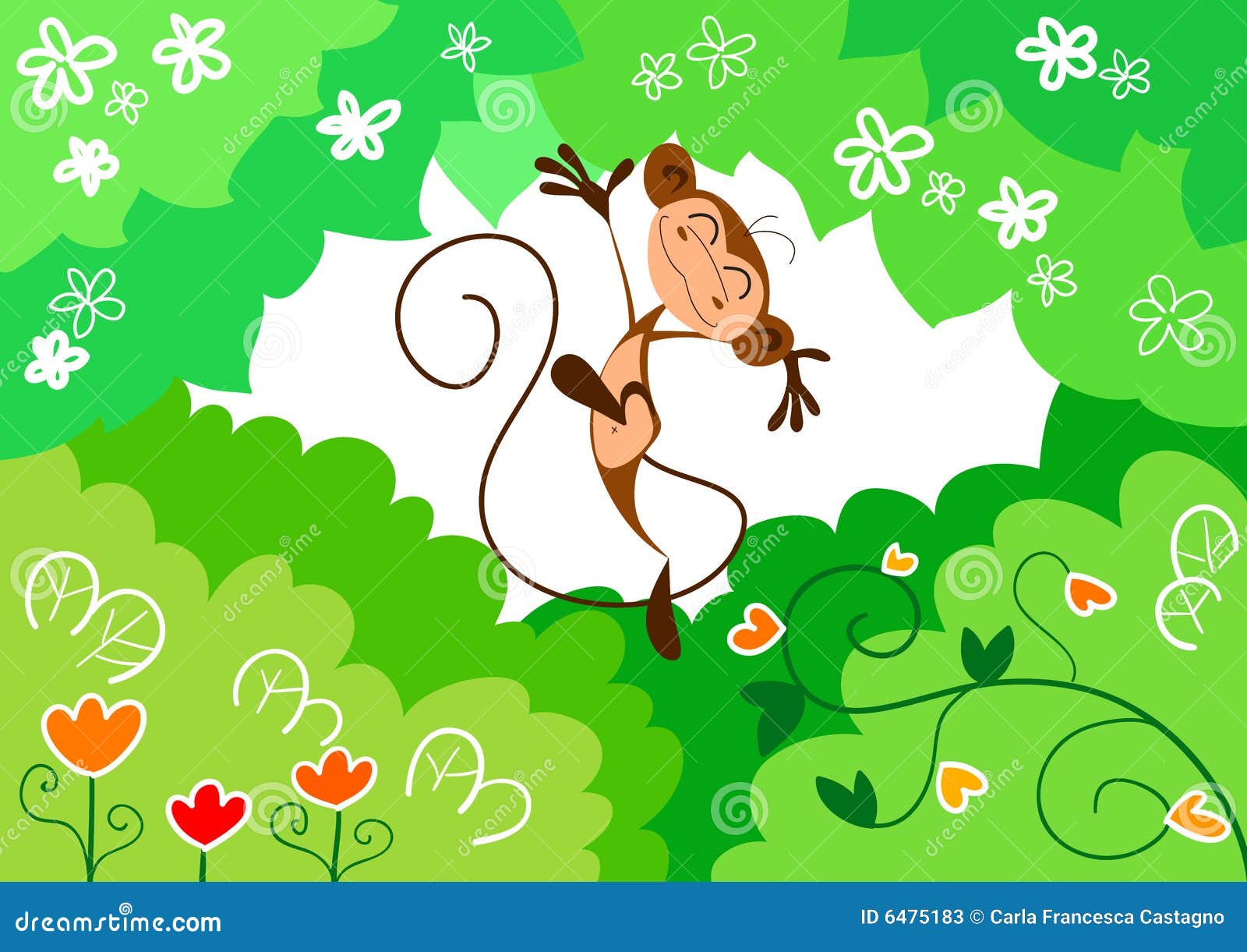 Happy jumping monkey stock vector. Illustration of plant - 6475183