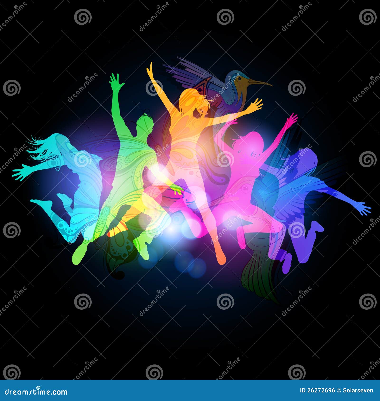 Happy Jumping Children Holding Hands Vector Illustration ...