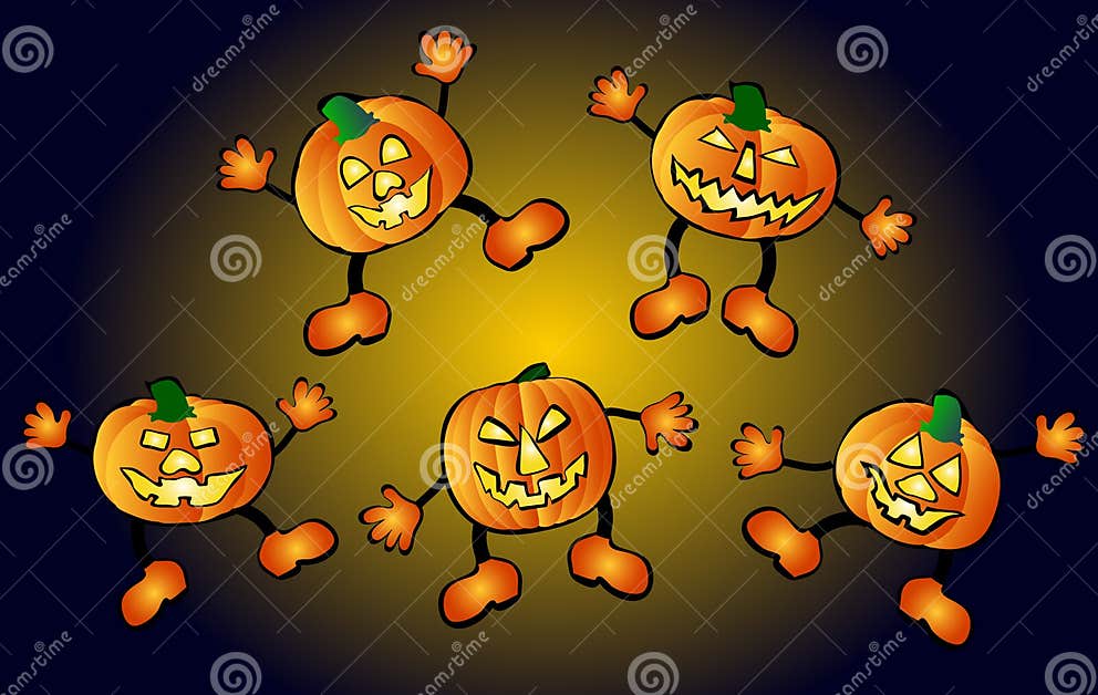 Happy, jumping pumpkins stock illustration. Illustration of dancing ...