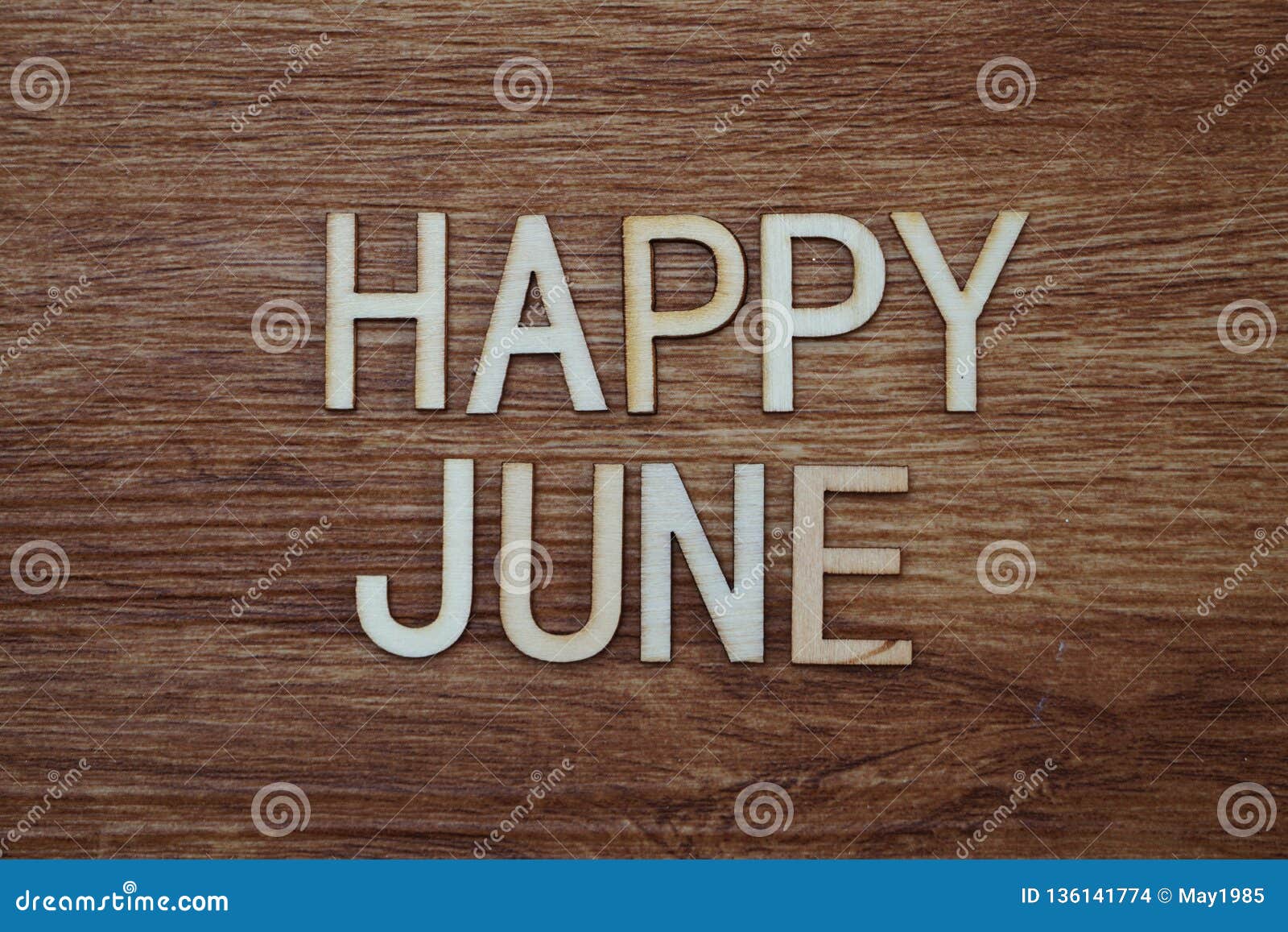 Happy June Text Message on Wooden Background Stock Photo - Image of ...