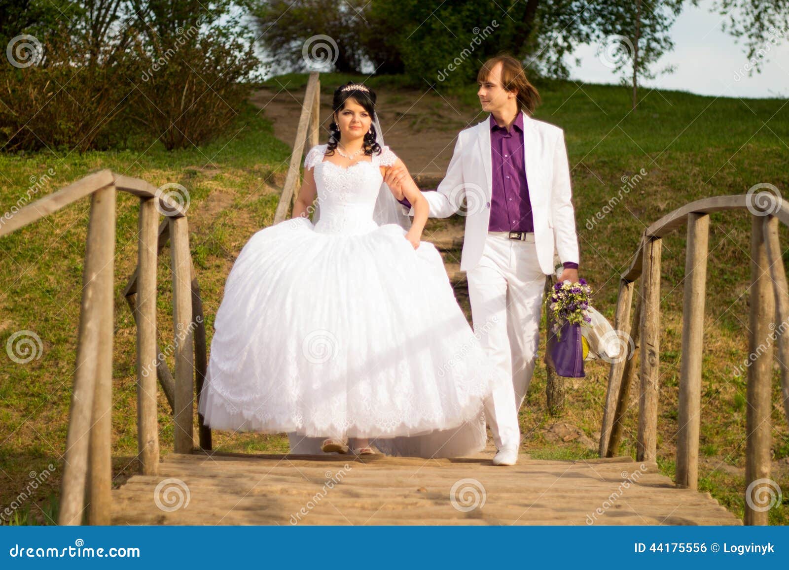 Happy Just Married Couple Standing on the Small Stock Photo - Image of ...
