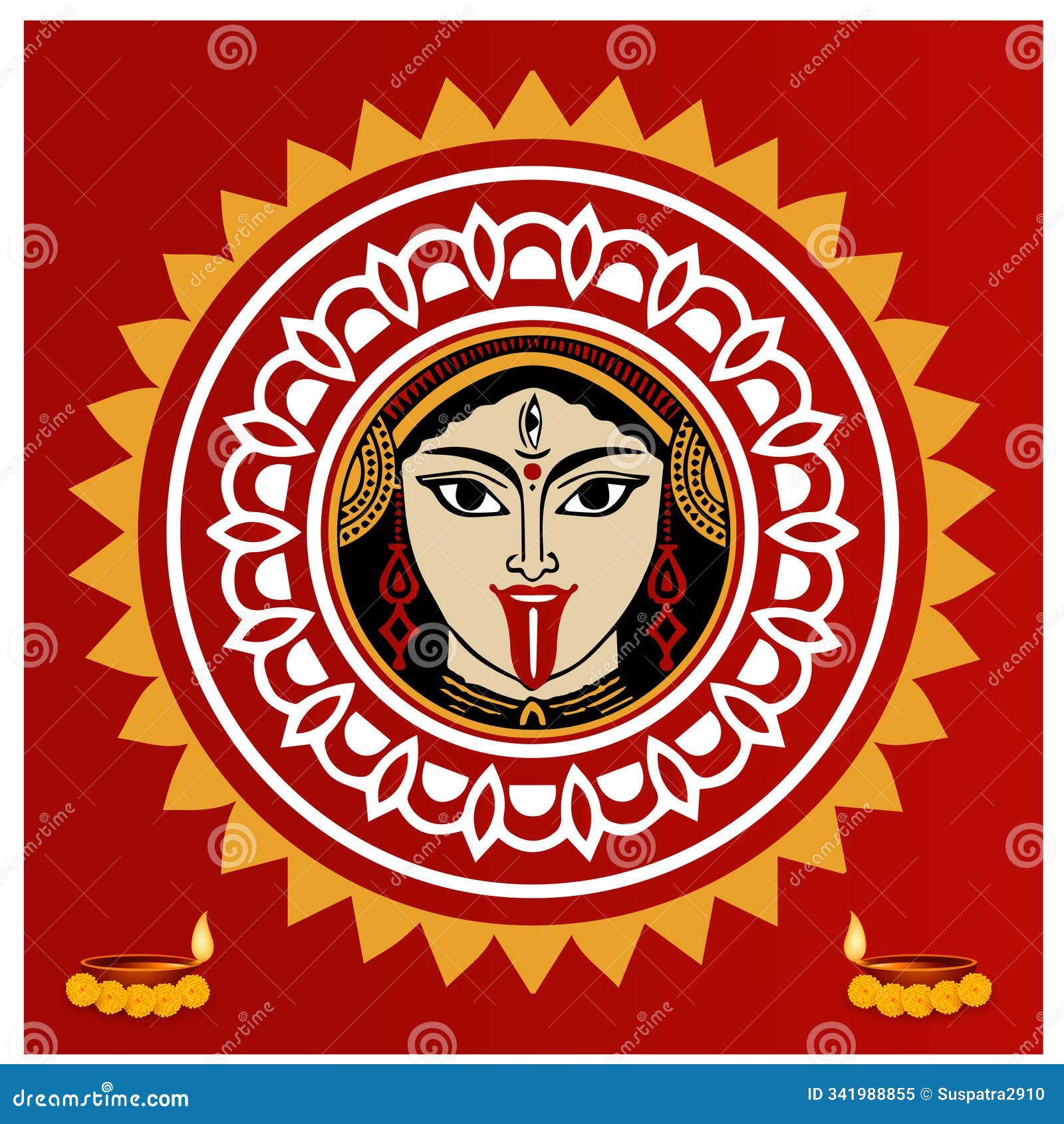 Happy Kali Puja Text Written In Bengali Language With Worship Pots ...