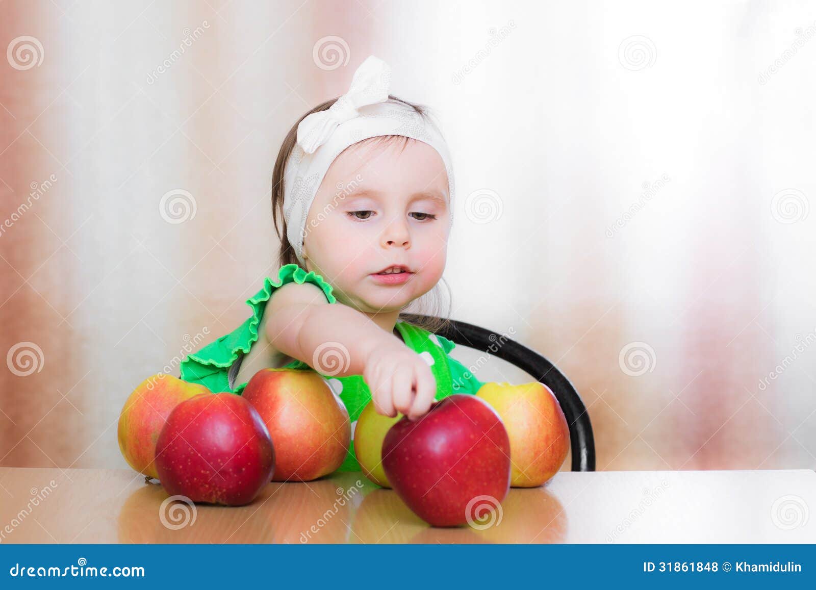 Happy Kid with apples. stock photo. Image of breakfast - 31861848