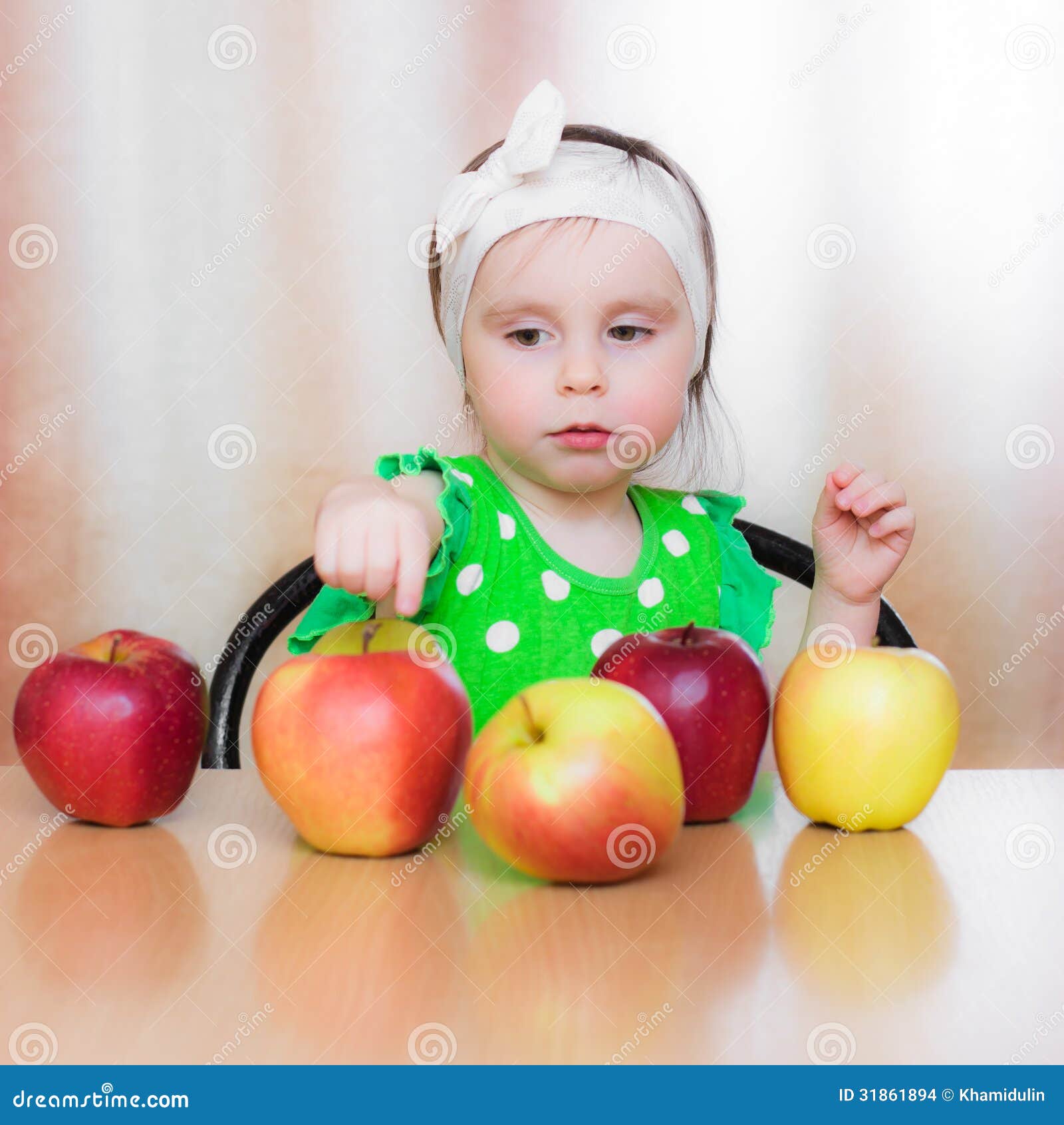 Happy Kid with apples. stock photo. Image of dinner, counting - 31861894