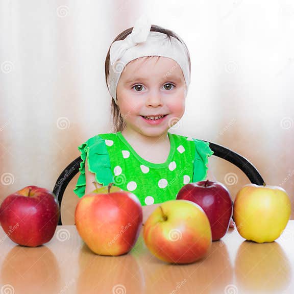 Happy Kid with apples. stock photo. Image of childhood - 31861980