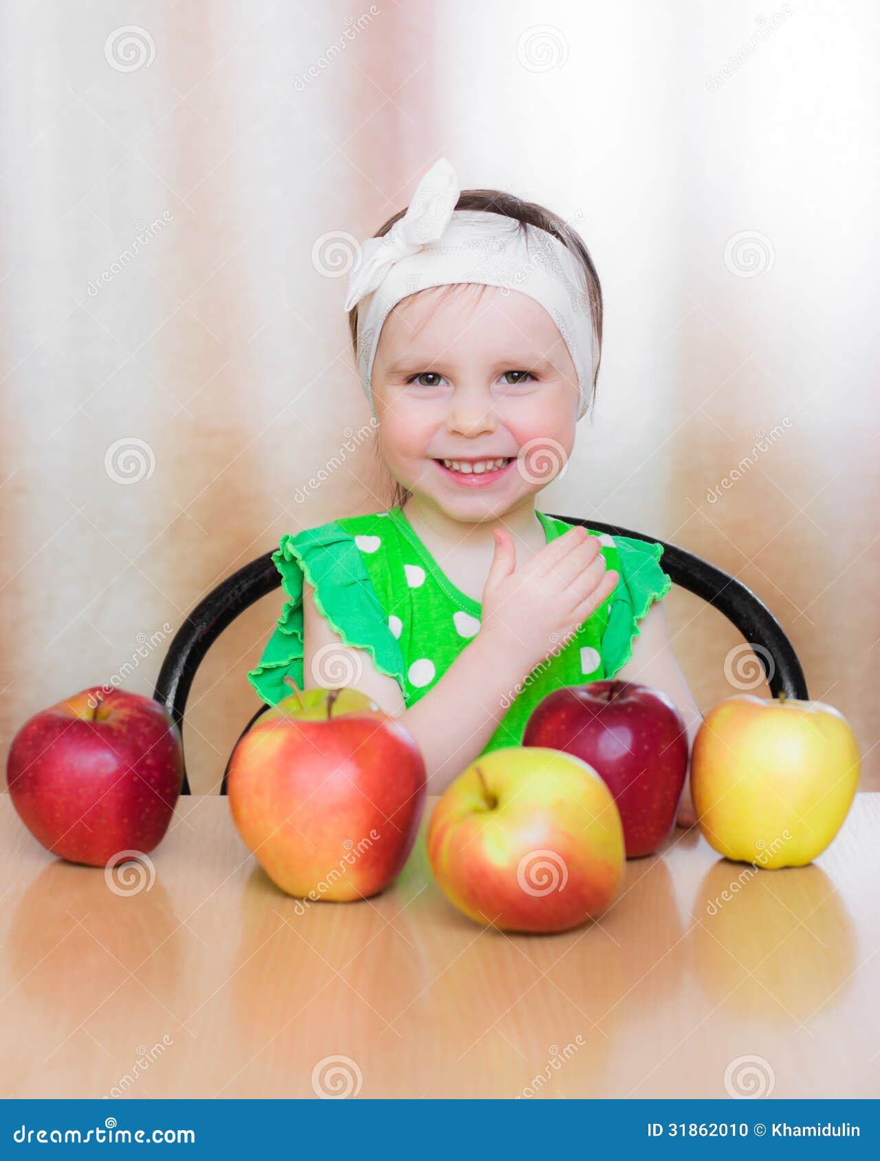 Happy Kid with apples. stock photo. Image of childhood - 31862010