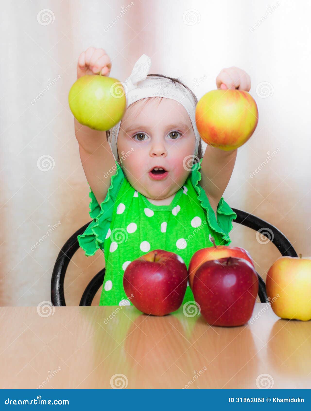 Happy Kid with apples. stock photo. Image of childhood - 31862068