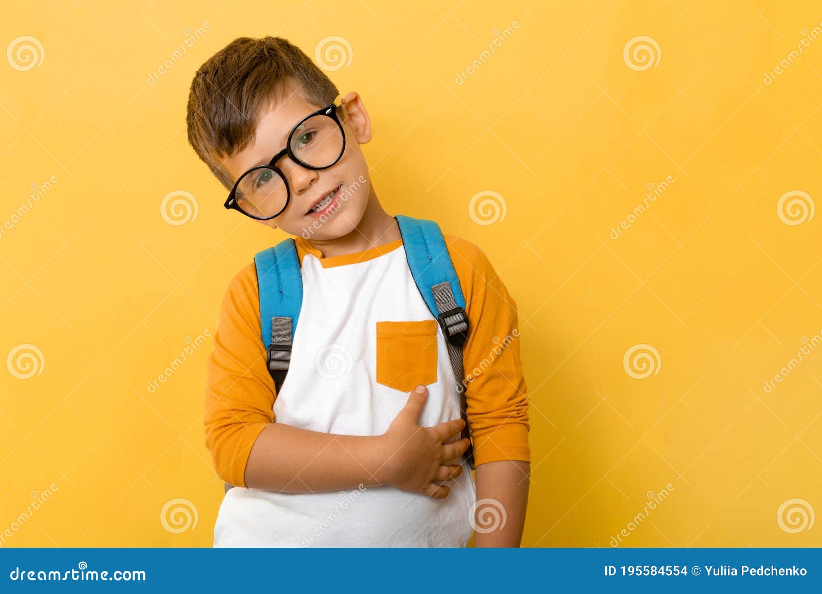 Happy Kid with Backpack is Staying on White Background. Ready for ...