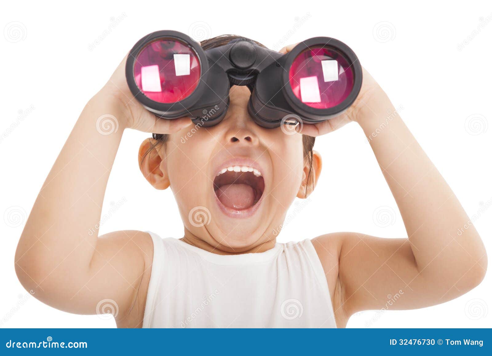 Happy kid with binoculars stock photo. Image of background - 32476730