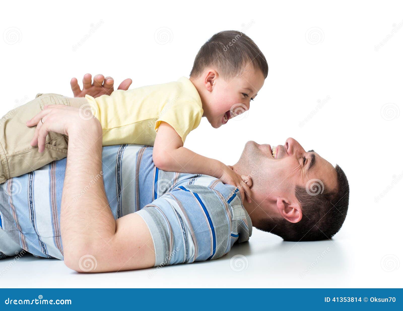 Happy Kid Boy and Dad Play Together Stock Photo - Image of cuddling ...