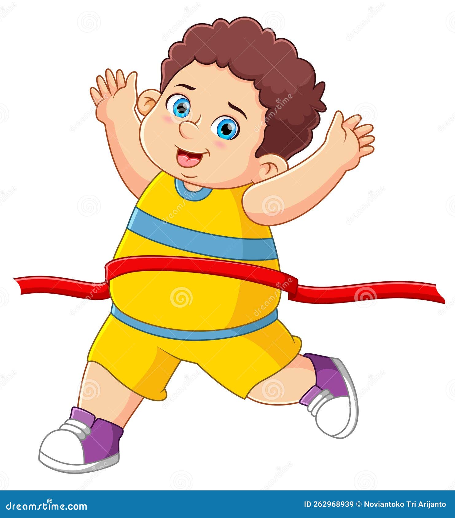 Happy Kid Boy Go Finish Line Win First in Action Stock Vector ...