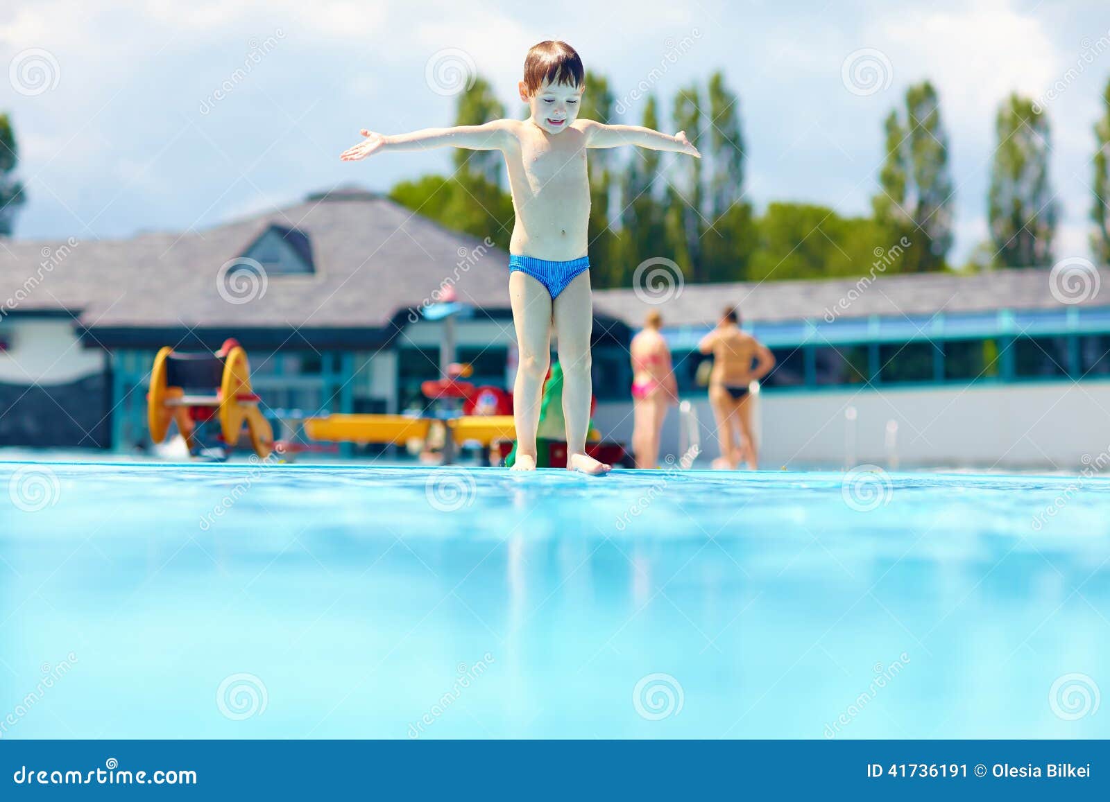 Happy Kid Boy Ready To Jump in Pool Stock Image - Image of active ...